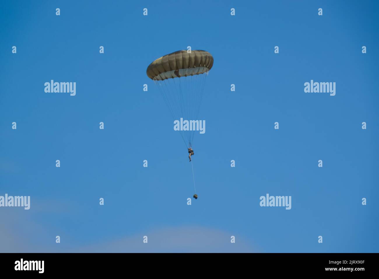 British army paratrooper soldier from 3rd Para Battallion descending on ...