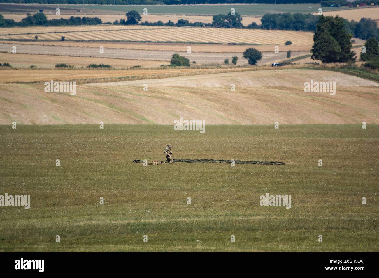British army paratrooper preparing to move out from an airborne assault ...
