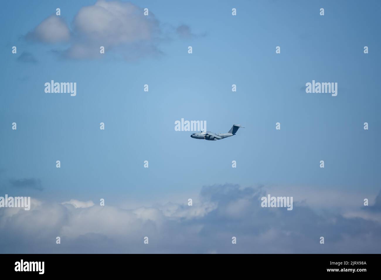 ZM414 RAF Royal Air Force Airbus A400M Atlas military plane circles ...
