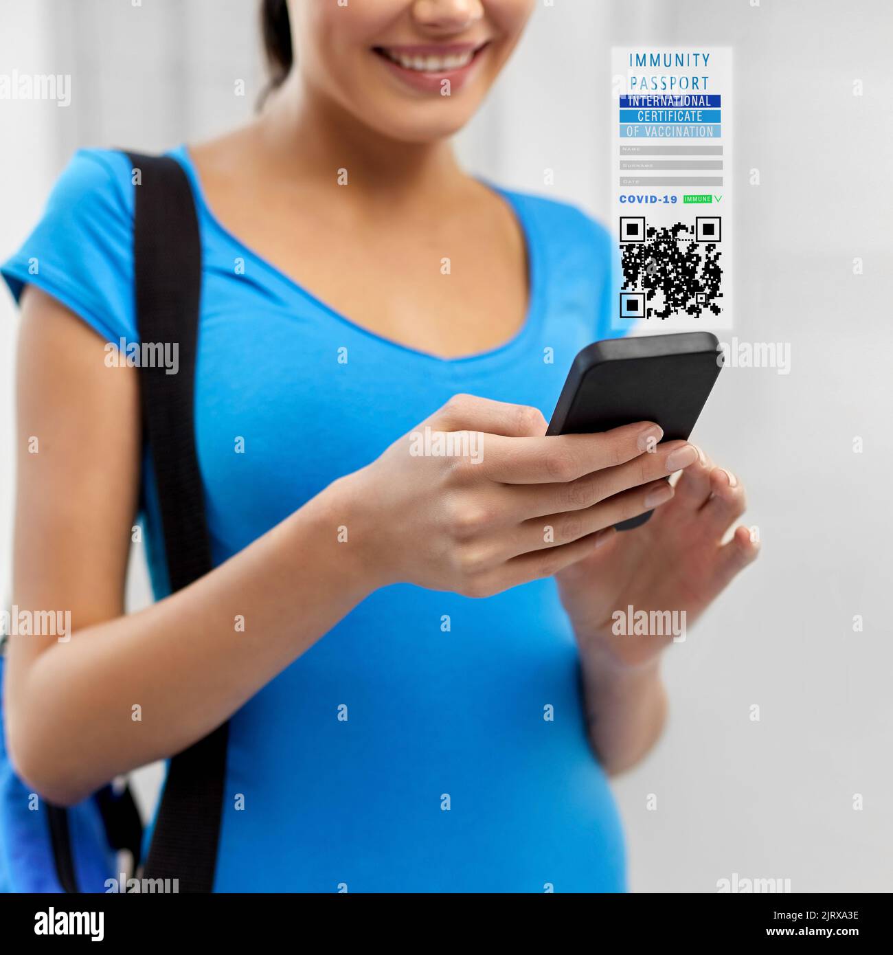Woman holding international certificate vaccination hi-res stock ...