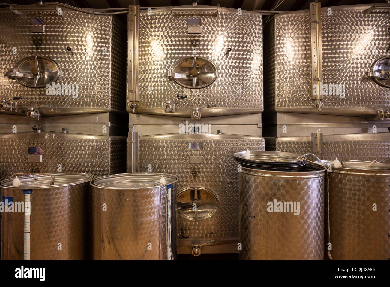 Stages of wine production from fermentation to bottling, visit to wine ...