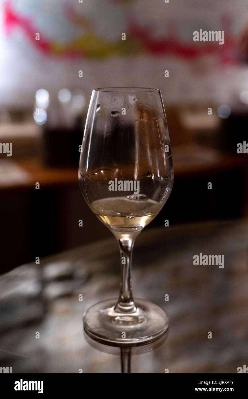 Wine tasting in underground cellars caves of French wine domain in ...