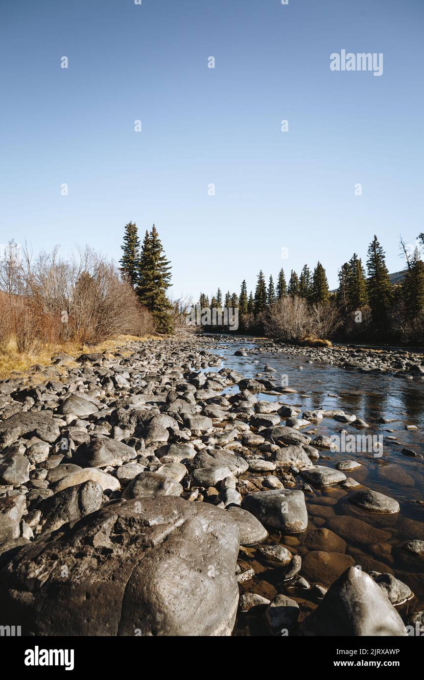 A beautiful landscape of a river bed in Pagosa Springs, Colorado Stock ...