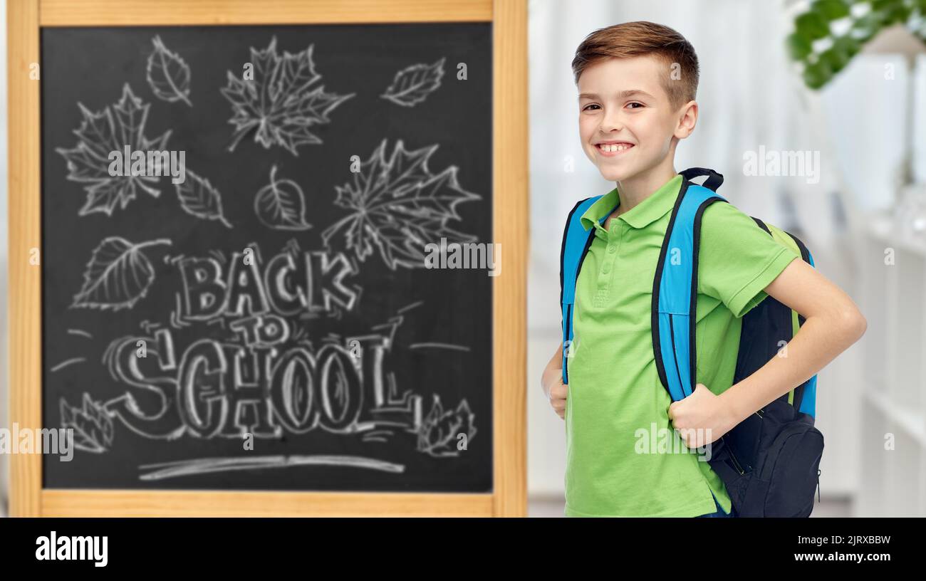 happy student boy with school bag Stock Photo - Alamy