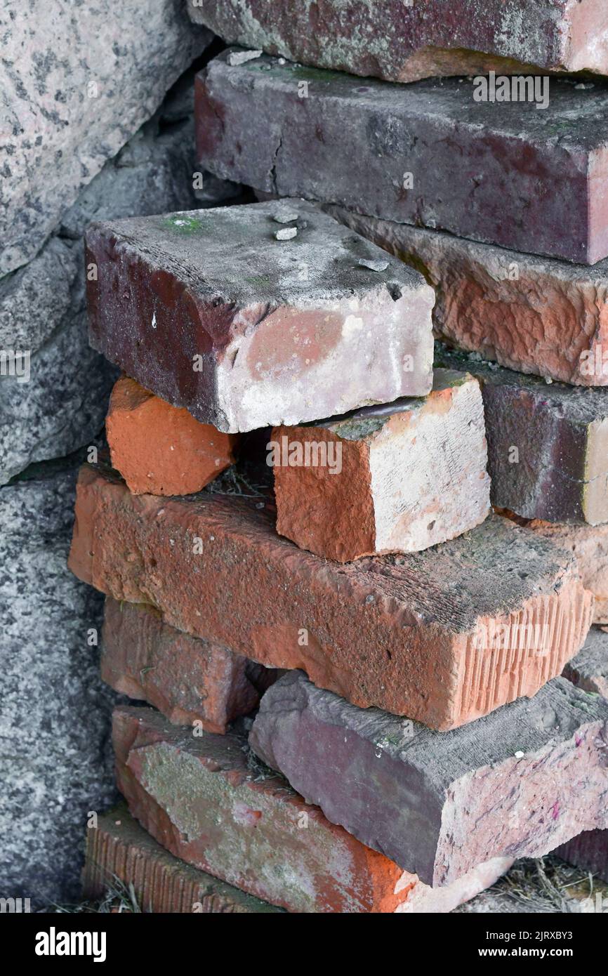 Red bricks lying on top of each other, concept of building Stock Photo ...