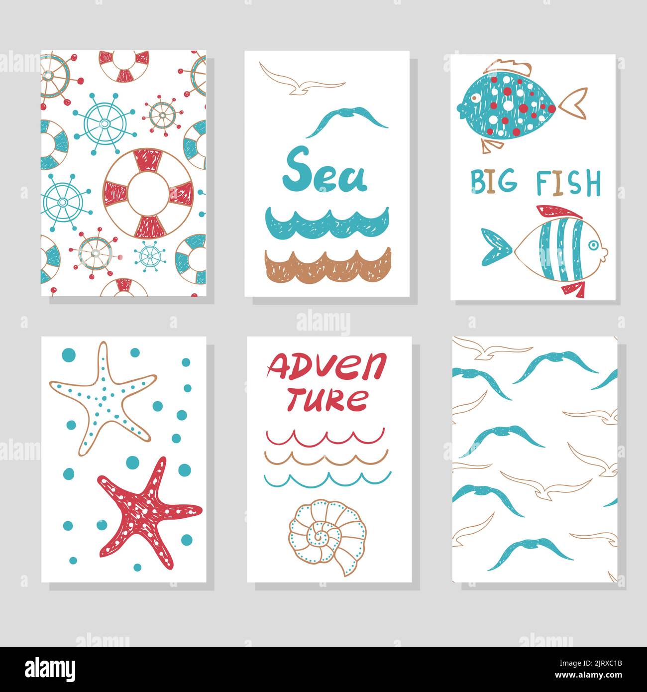 Set of cute cards templates for your design . Sea vector illustrations ...
