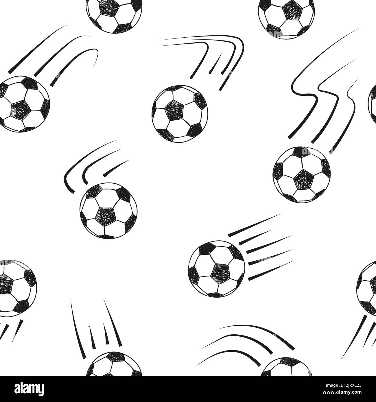 Seamless pattern with doodle soccer balls. Black and white vector ...