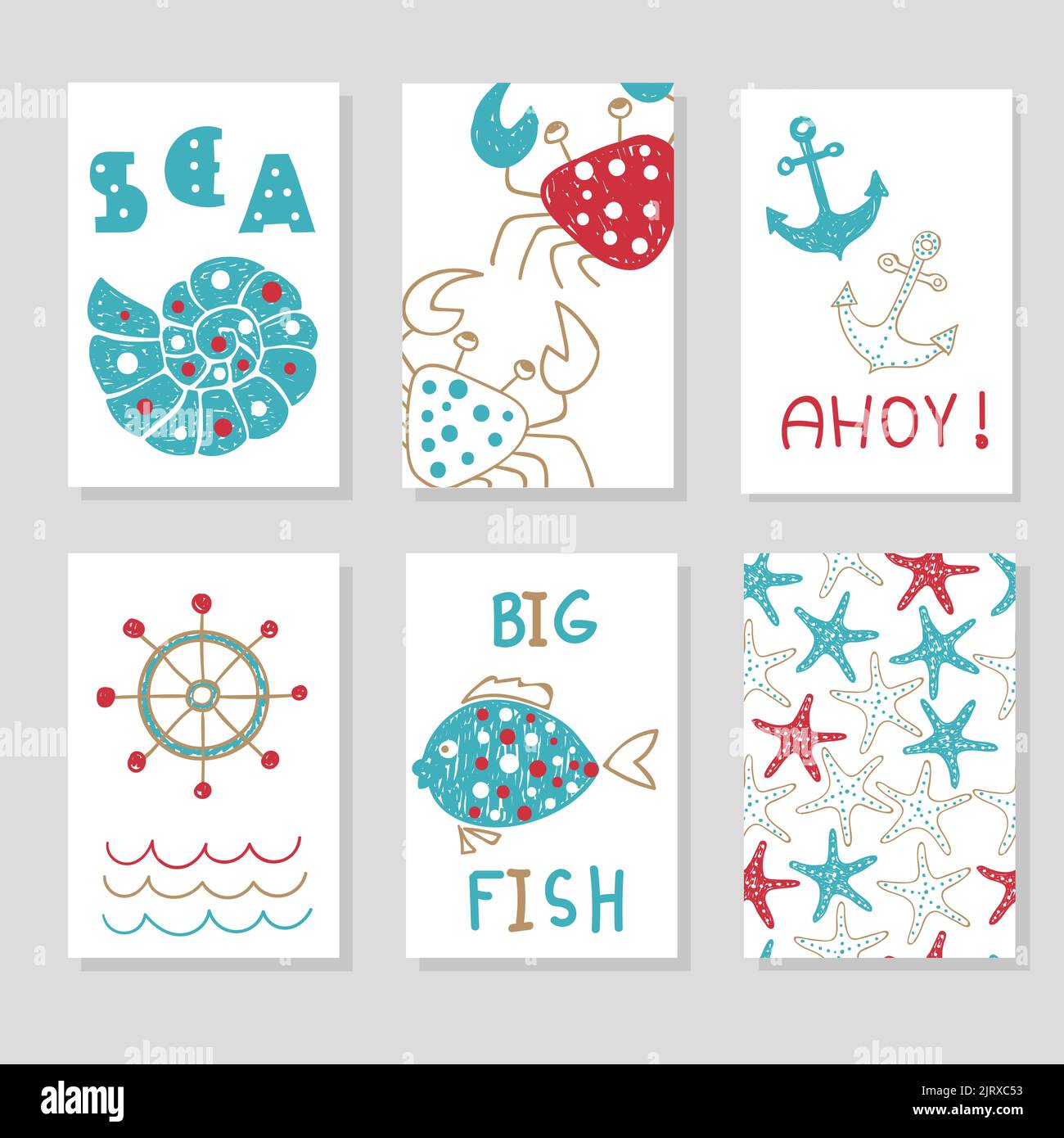 Set of marine cards templates for your design. Doodle sea vector ...