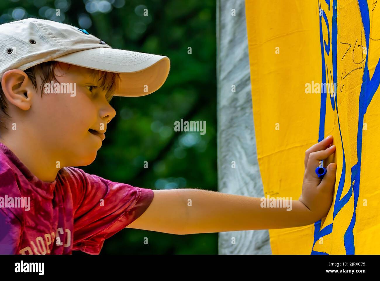 A Cub Scout signs a flag at Camp Seminole, June 24, 2011, Starkville ...