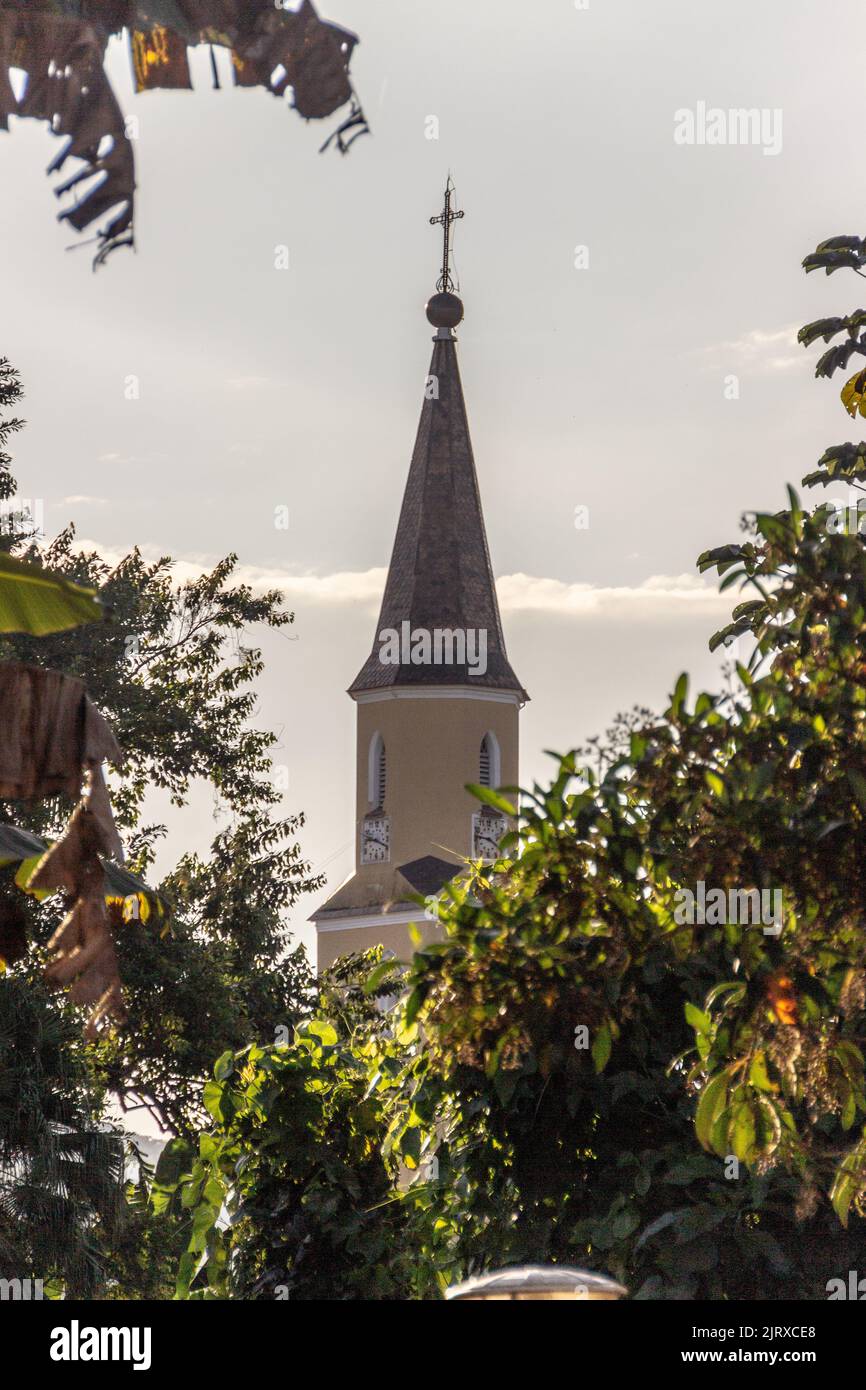 tower of the Lutheran church of Pomerode in Blumenau Santa Catarina ...