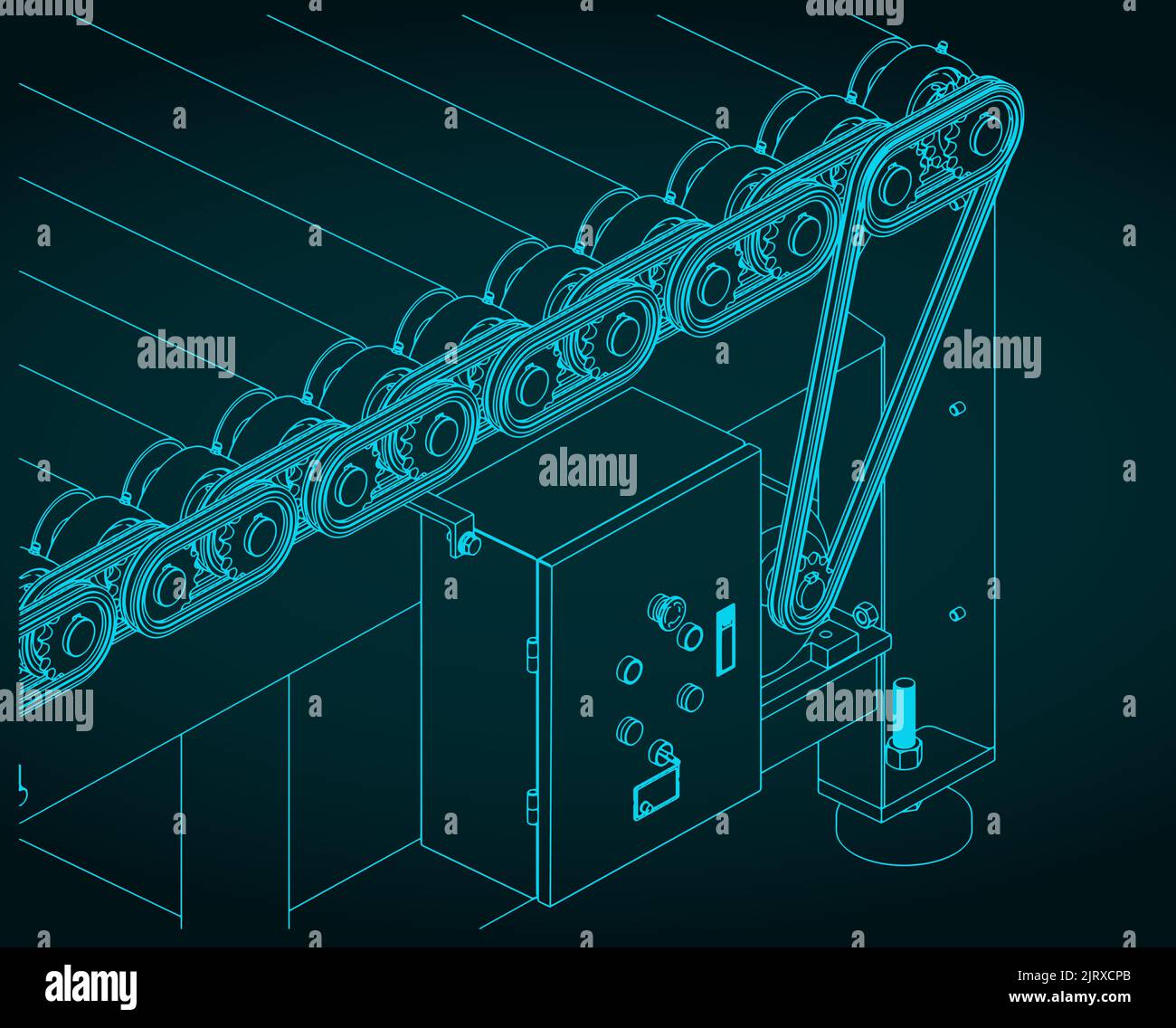 Stylized vector illustration of belt drive, roller conveyor mechanism ...
