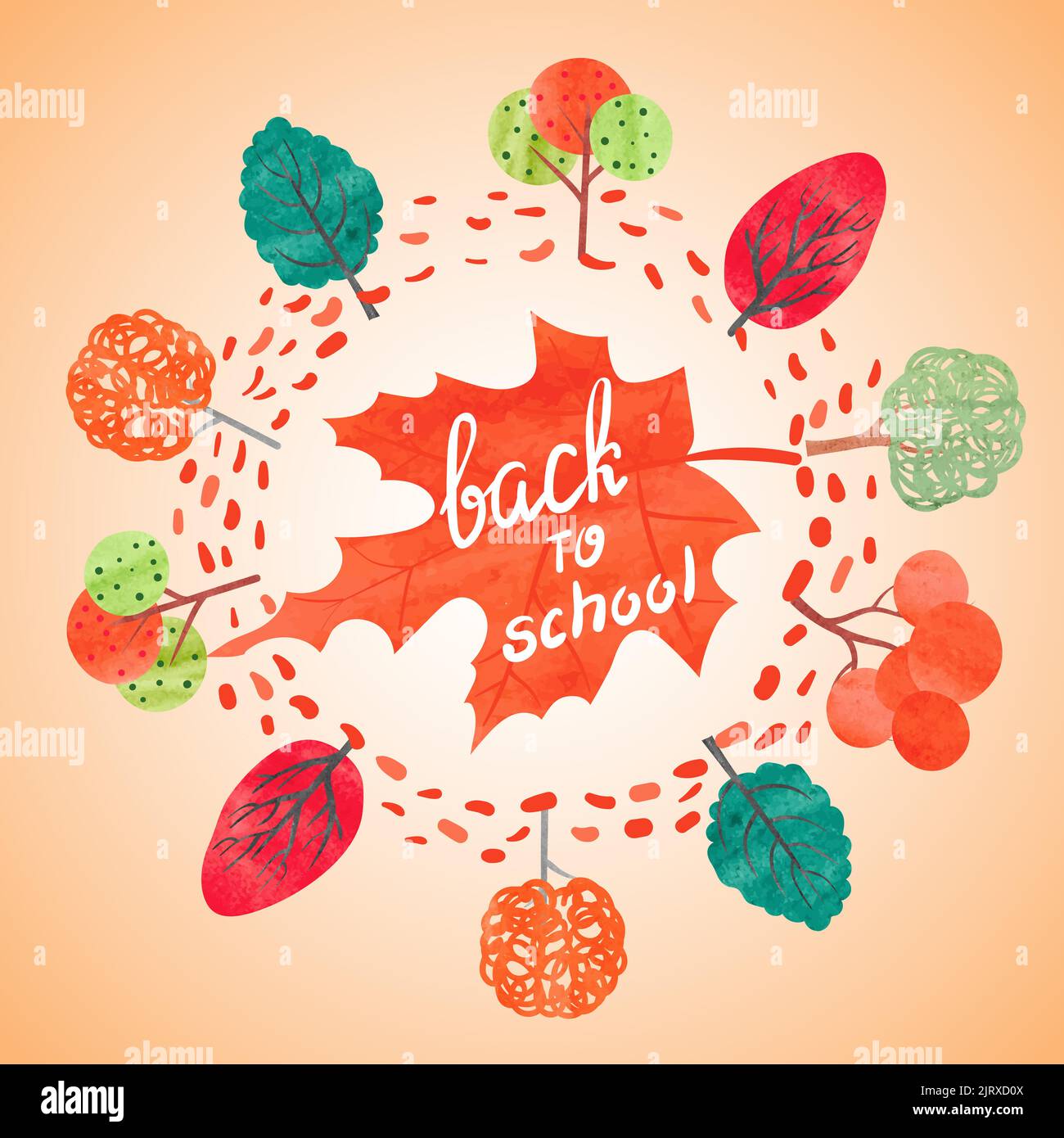 Autumn background with watercolor trees. Back to school vector ...