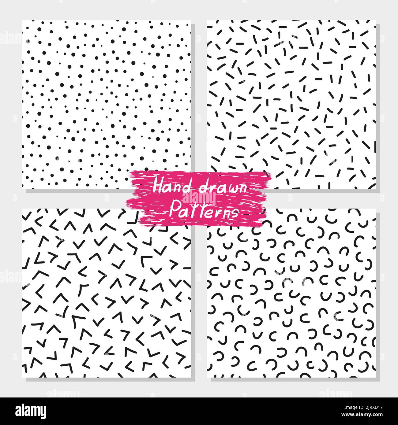 Set of hand drawn seamless patterns. Collection of abstract black and ...