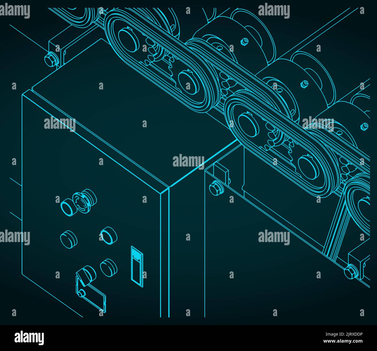 Stylized vector illustration of belt drive, roller conveyor mechanism ...