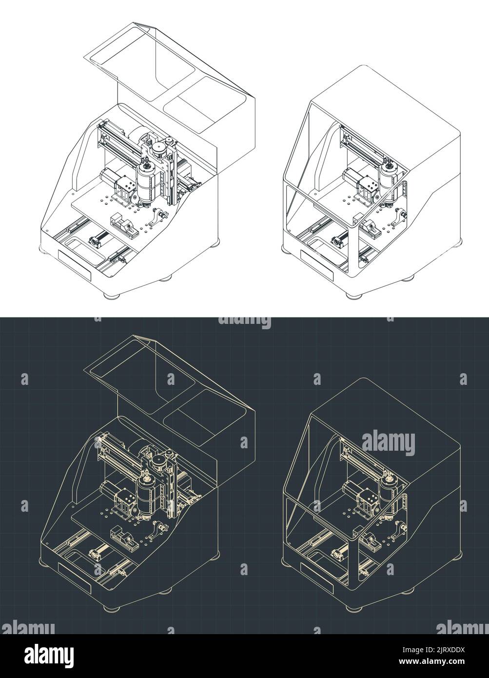 Stylized vector illustrations of isometric blueprints of CNC milling machine Stock Vector Image ...