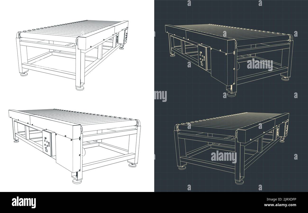 Stylized vector illustrations of drawings of roller conveyor Stock ...