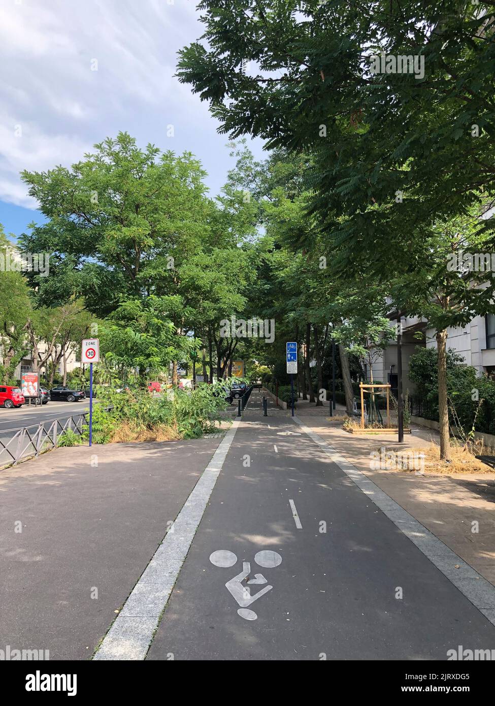 Paris, France, Street Scenes with Shade Trees, Sidewalk, Bicycle Path ...