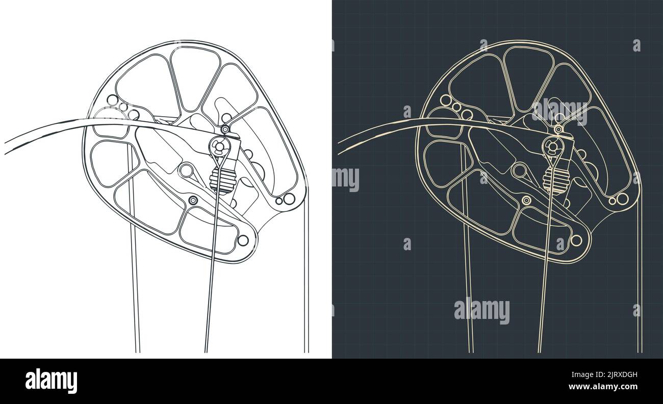Stylized vector illustrations of blueprints of compound bow cam Stock ...