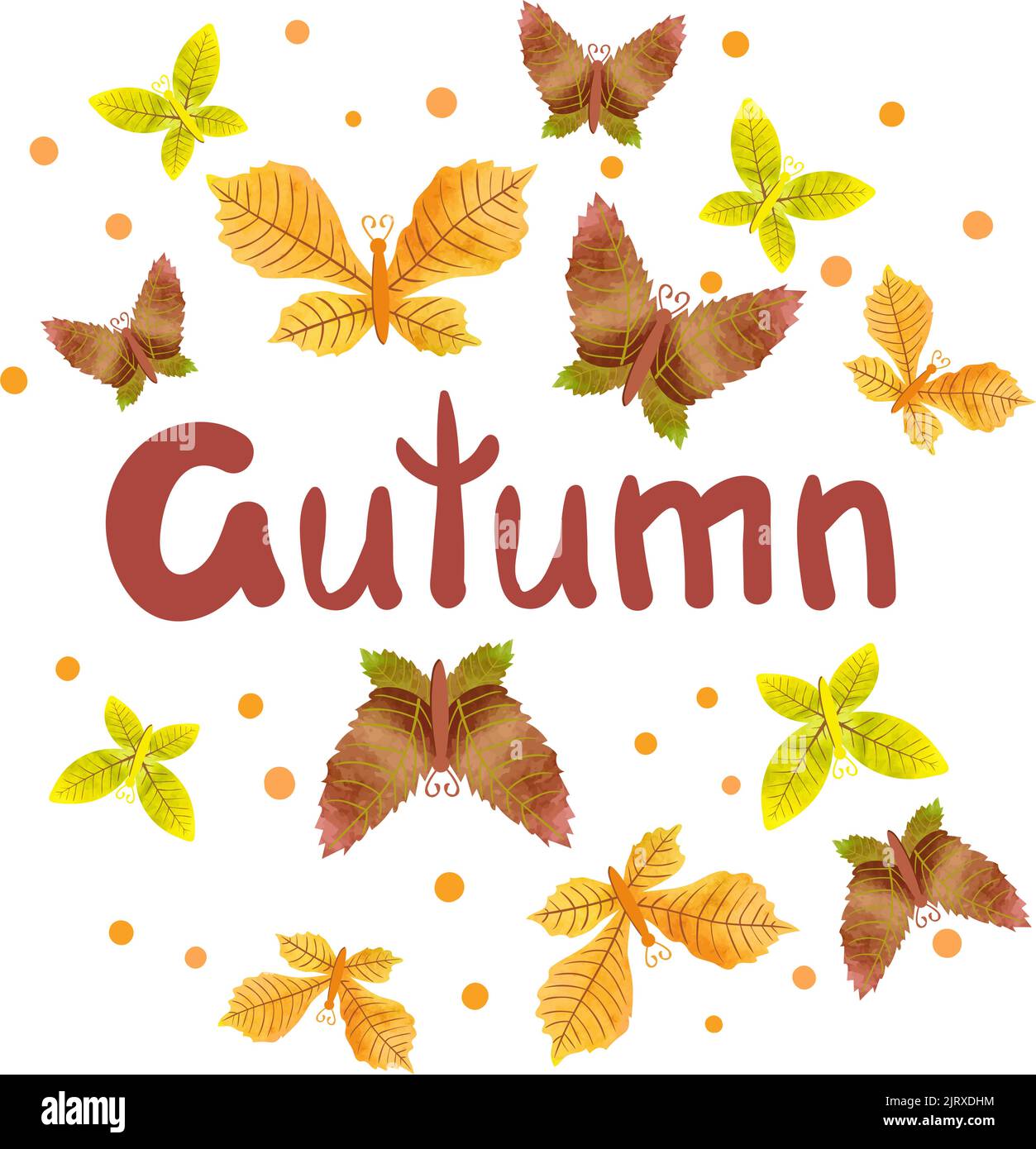 Autumn background with watercolor leaves as butterflies. Vector ...