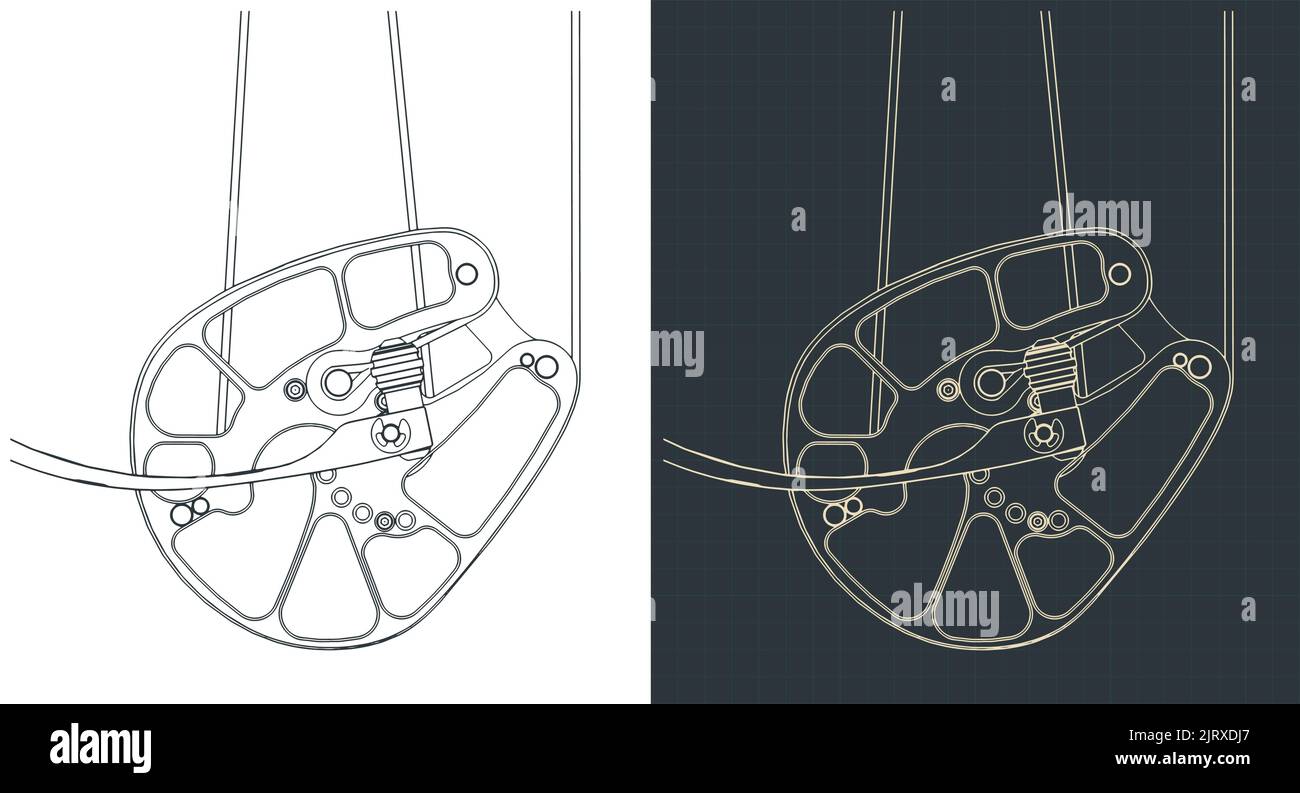 Stylized vector illustrations of blueprints of compound bow cam Stock ...