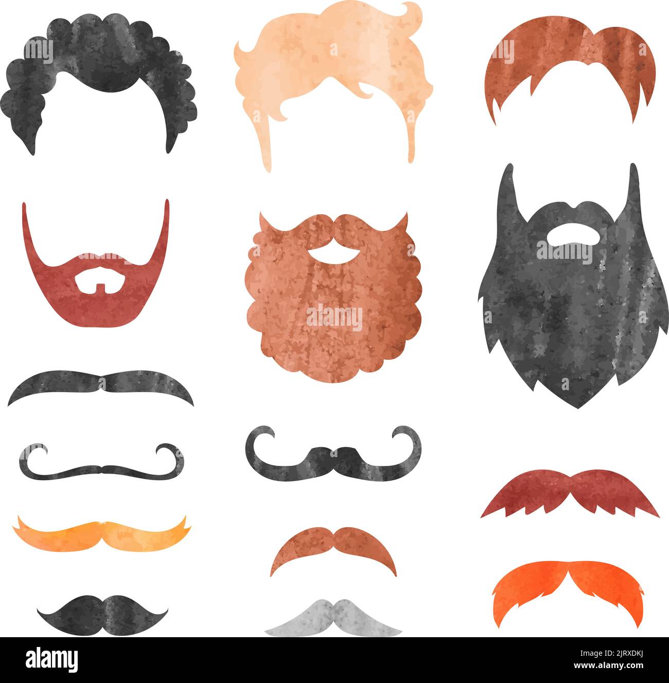 Watercolor mustache, beard and haircut set. Birthday party men photo ...