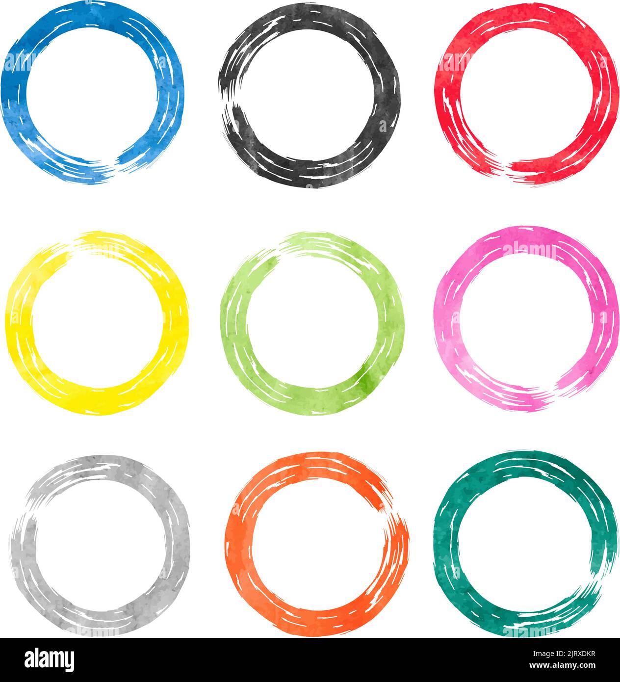 Set of watercolor rings. Vector collection of colorful round elements ...
