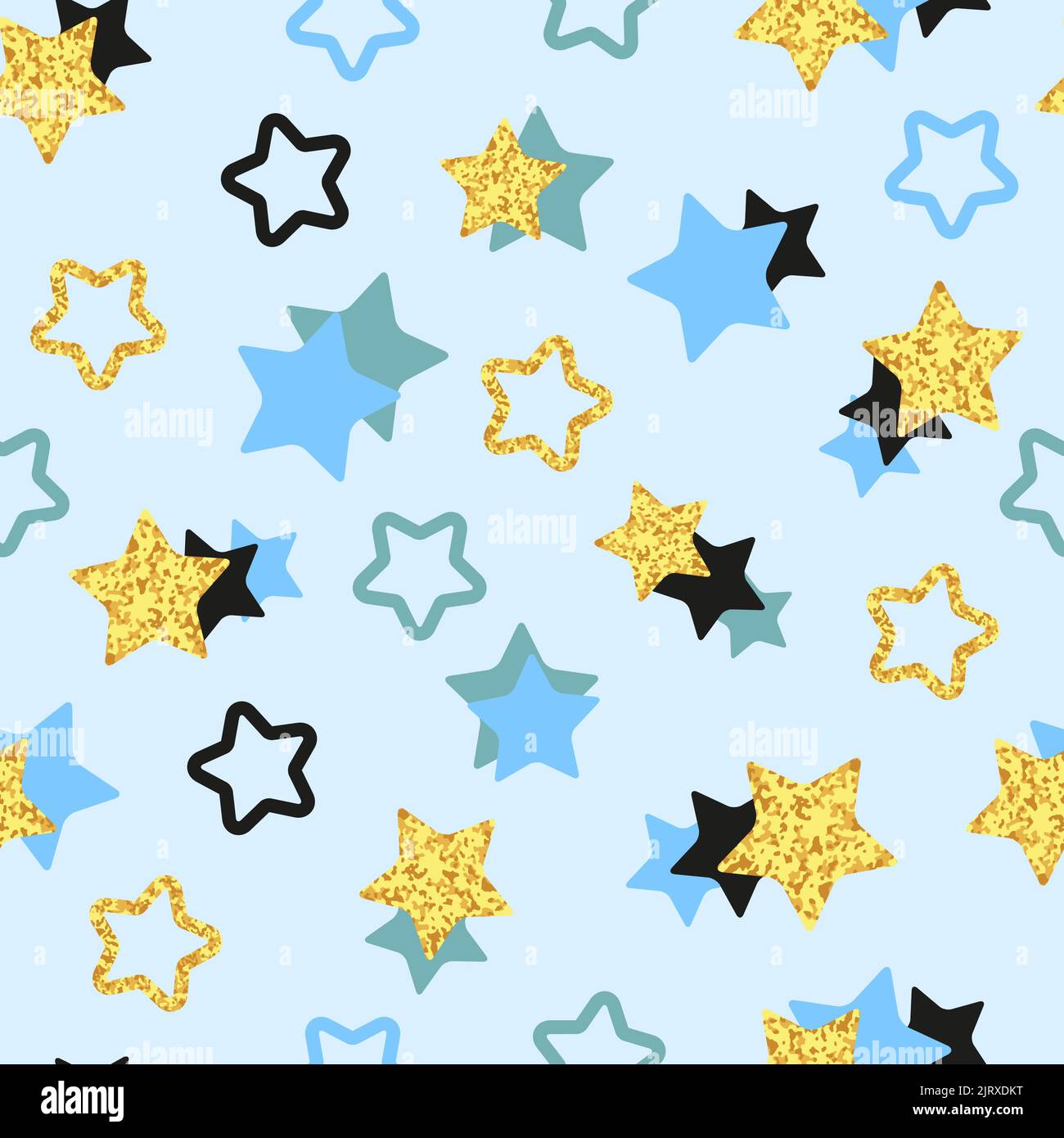 Glittering stars seamless pattern. Vector background with golden, black ...