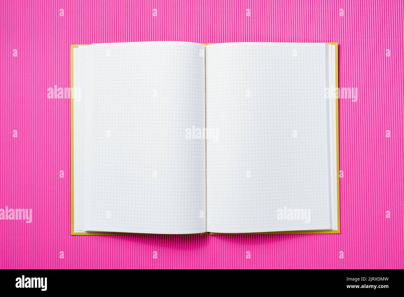 School notebook on a paper pink background, opened notepad and craft ...