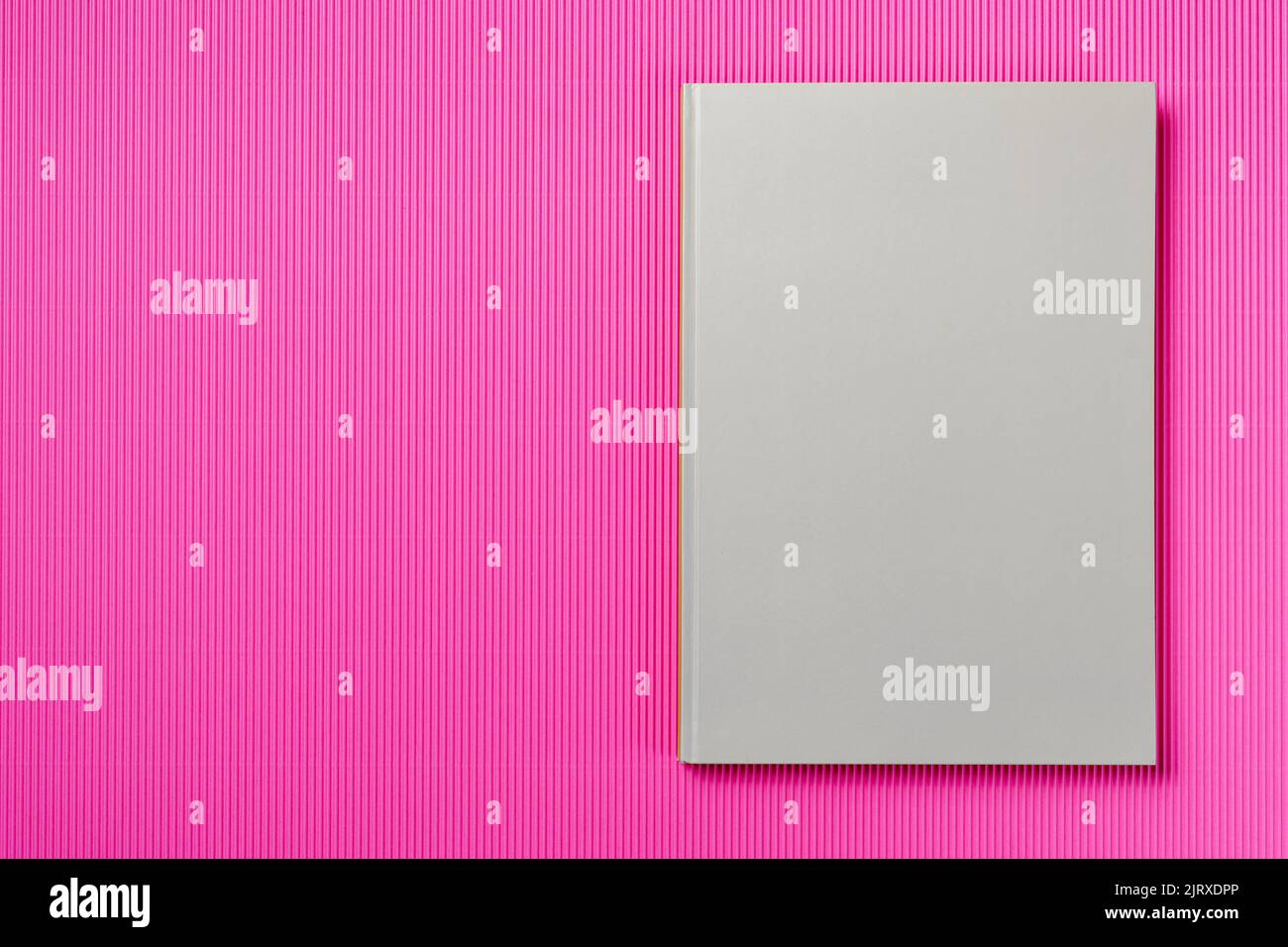 Gray Leather notebook on paper pink background, notepad mock up, top ...