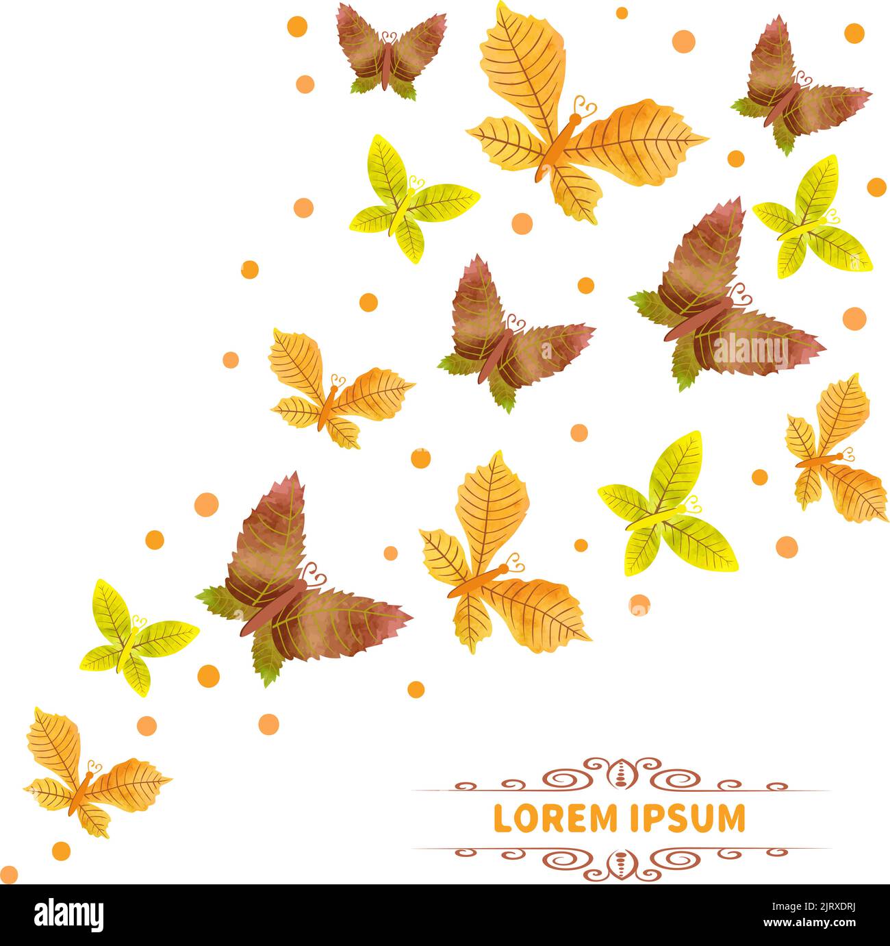 Autumn background with watercolor butterflies as leaves isolated on ...