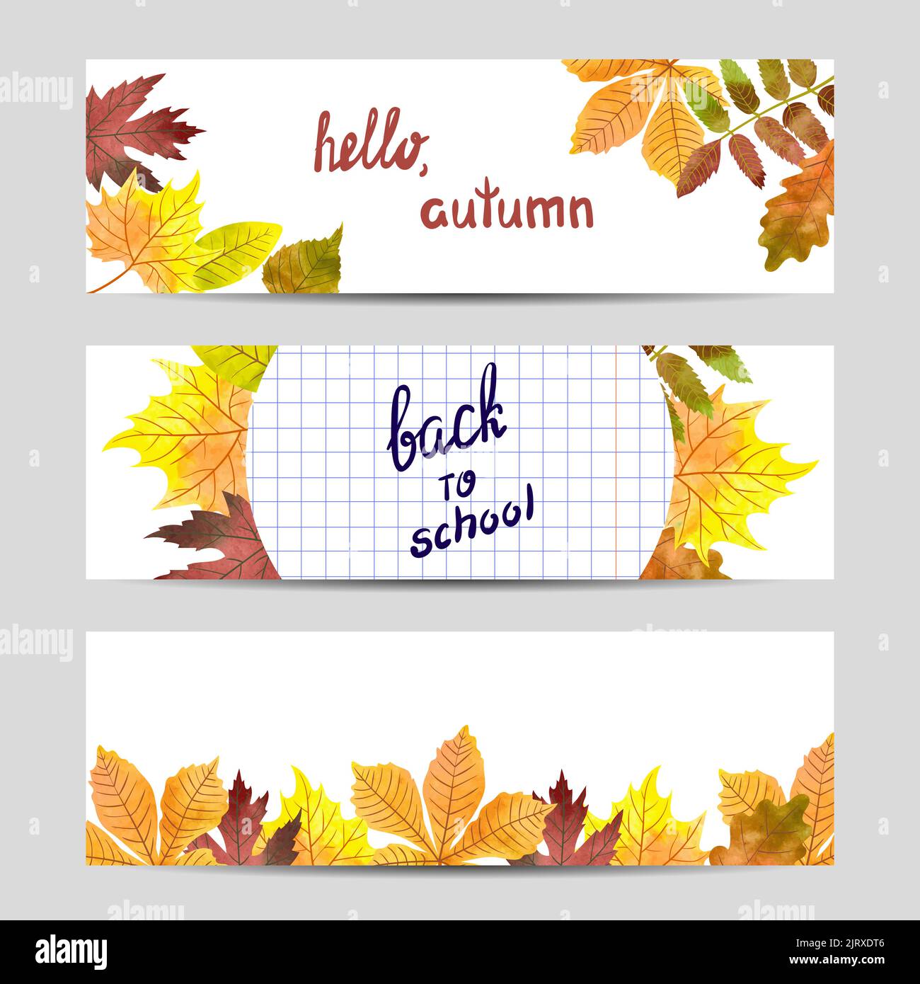 Set of colorful autumn banners with watercolor leaves. Vector fall ...