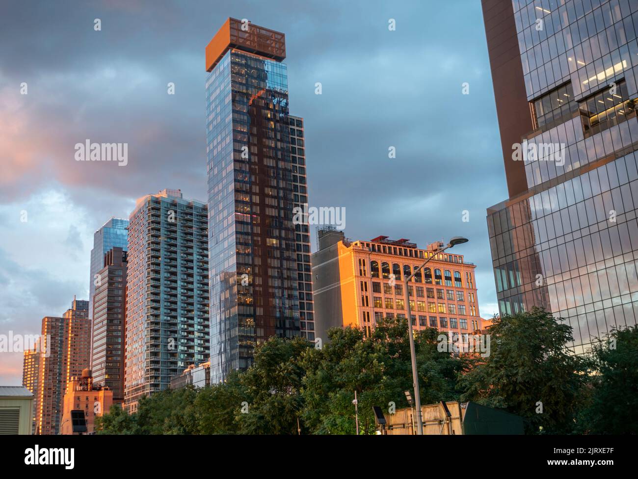 Sunset over development in the Hudson Yards area and the West Side in ...