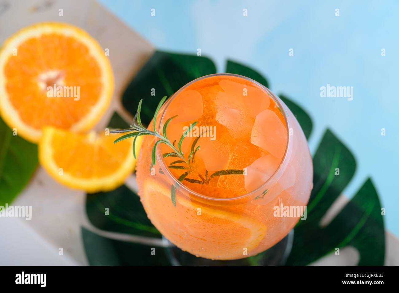 Classic italian aperitif aperol spritz cocktail in glass with slice of ...