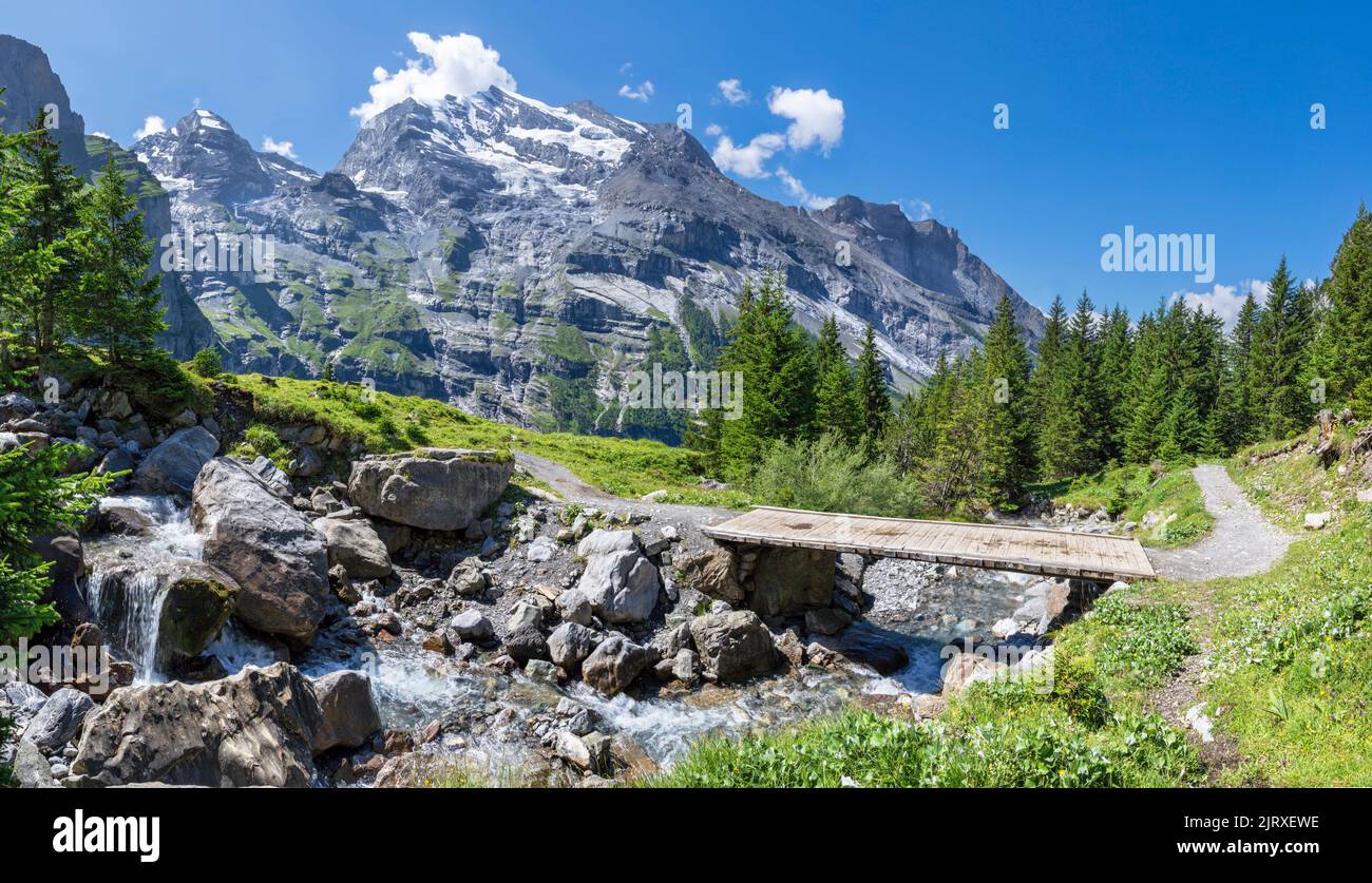 The Doldenhorn and Frundenhorn over the Oeschinensee lake Stock Photo ...