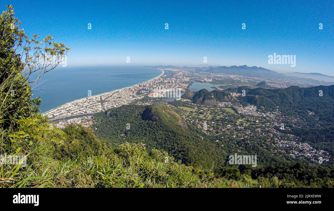 Gavea stone summit in Rio de Janeiro Brazil with a beautiful blue sky ...