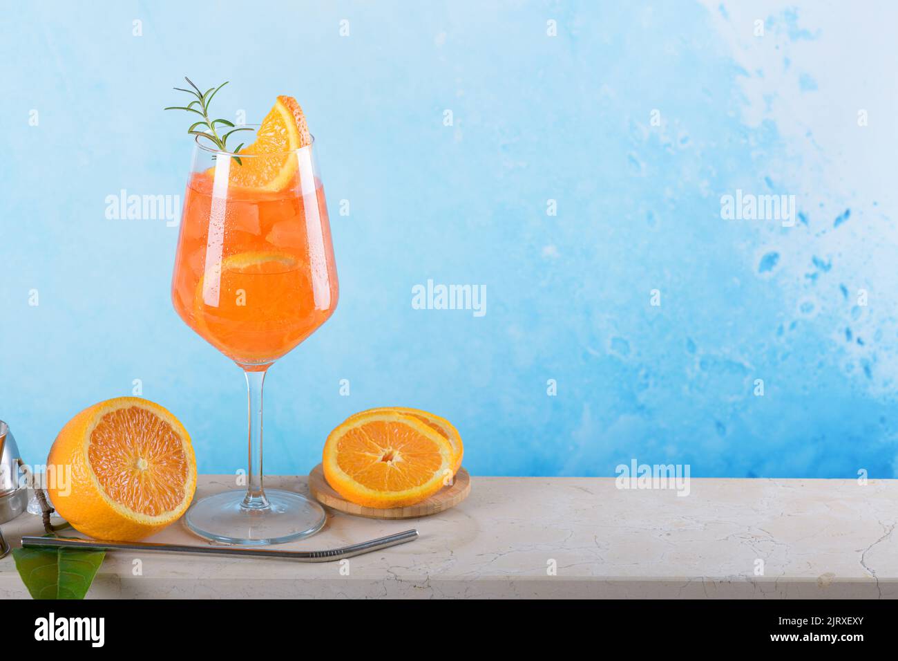 Classic italian aperitif aperol spritz cocktail in two glass with ice ...