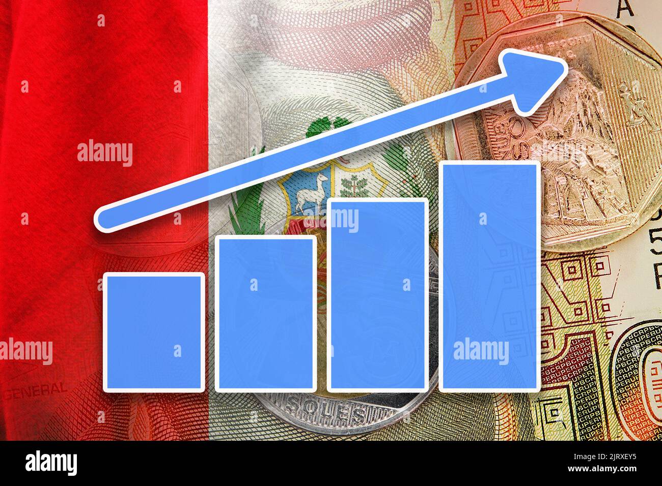 Economy Chart - Up Arrow, Cash Peruvian Soles Bills and Peru Flag ...