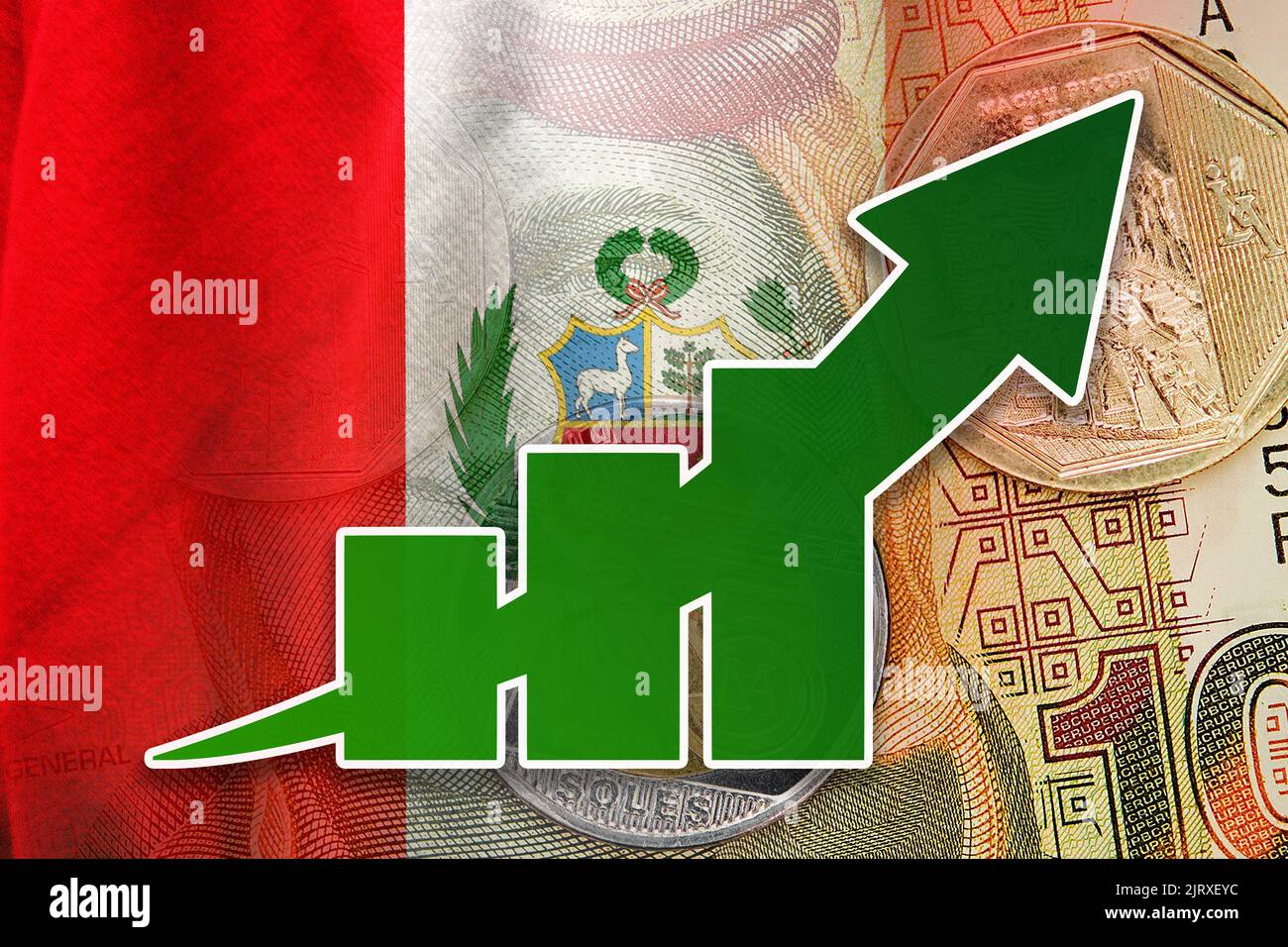 Economy Chart - Up Arrow, Cash Peruvian Soles Bills and Peru Flag ...