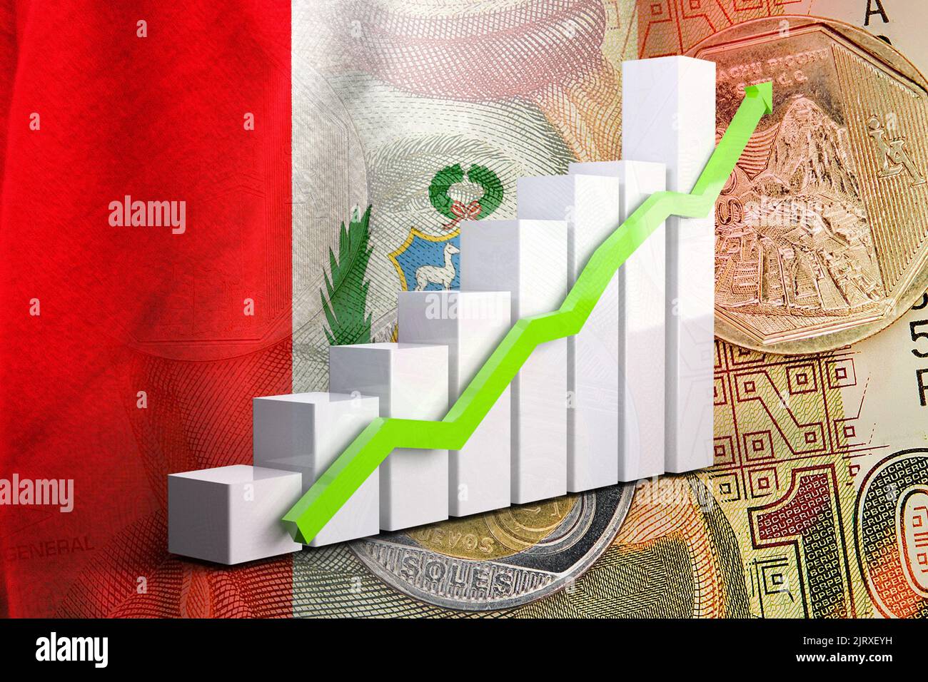 Economy Chart - Up Arrow, Cash Peruvian Soles Bills and Peru Flag ...
