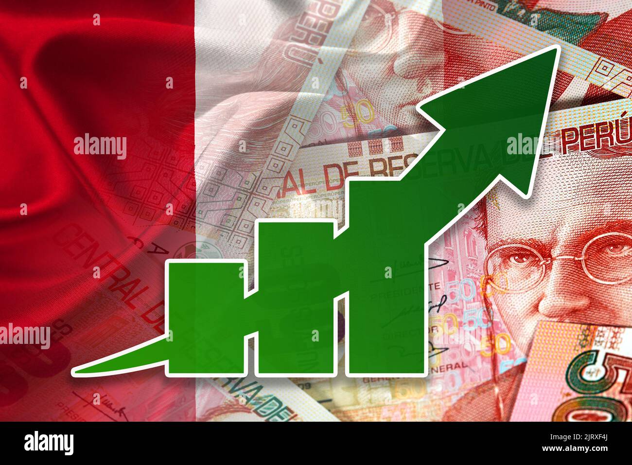 Economy Chart - Up Arrow, Cash Peruvian Soles Bills and Peru Flag ...