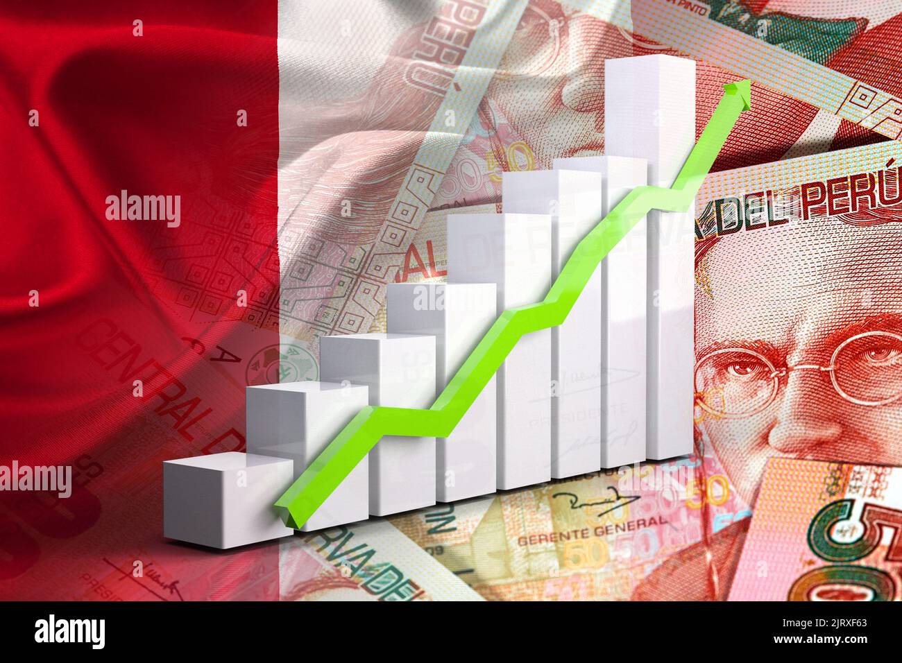 Economy Chart - Up Arrow, Cash Peruvian Soles Bills and Peru Flag ...