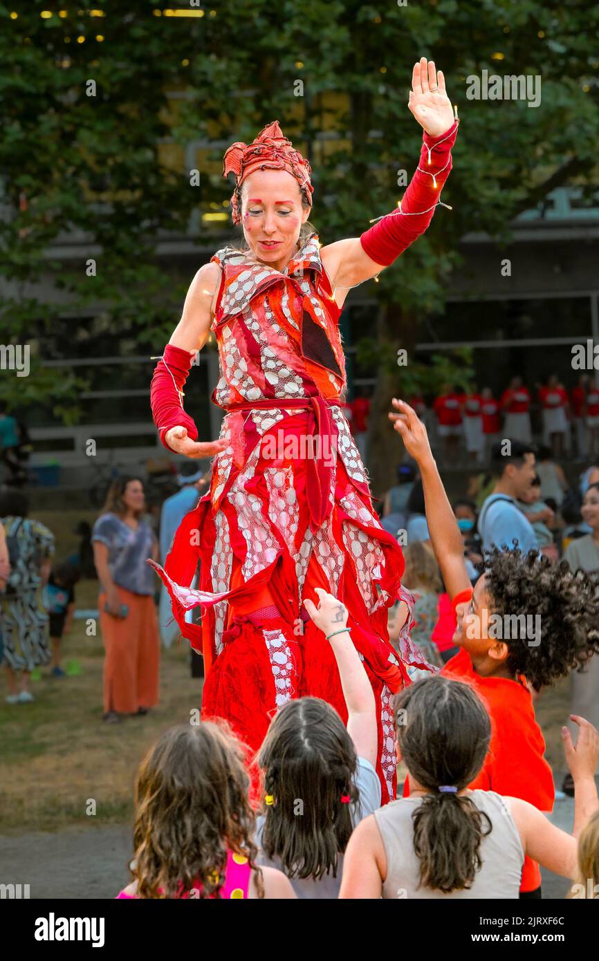 Stilt performer Isabelle Kirouac, Trout Lake, John Hendry Park ...