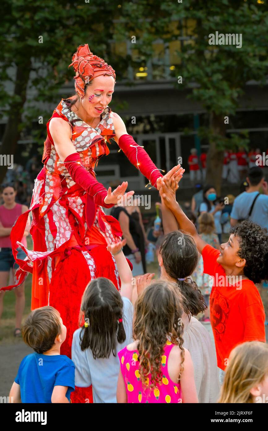 Stilt performer Isabelle Kirouac, Trout Lake, John Hendry Park ...
