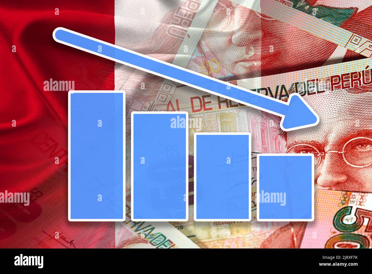 Economy Graph - Down Arrow, Cash Peruvian Soles Bills and Peru Flag ...