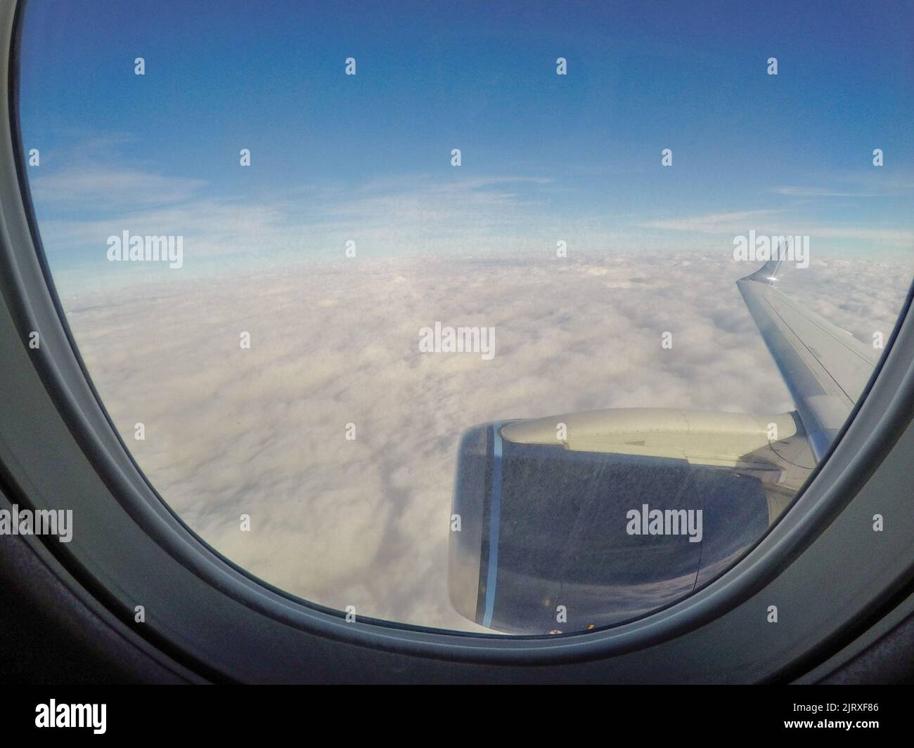 visual window of an airplane flying over the clouds in Brazil Stock ...