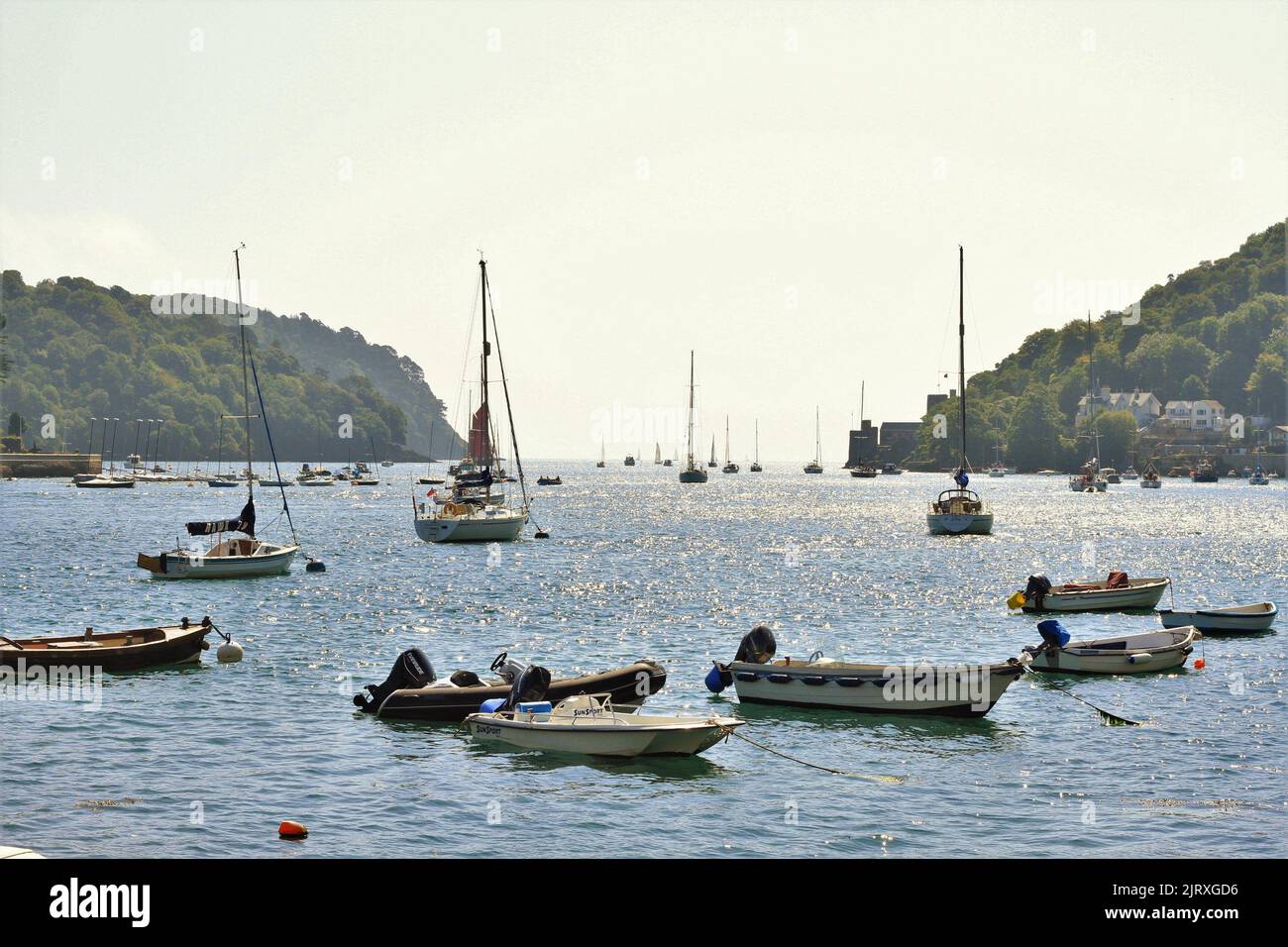 View of Dartmouth estuary, looking out to see, with Dartmouth castle in ...