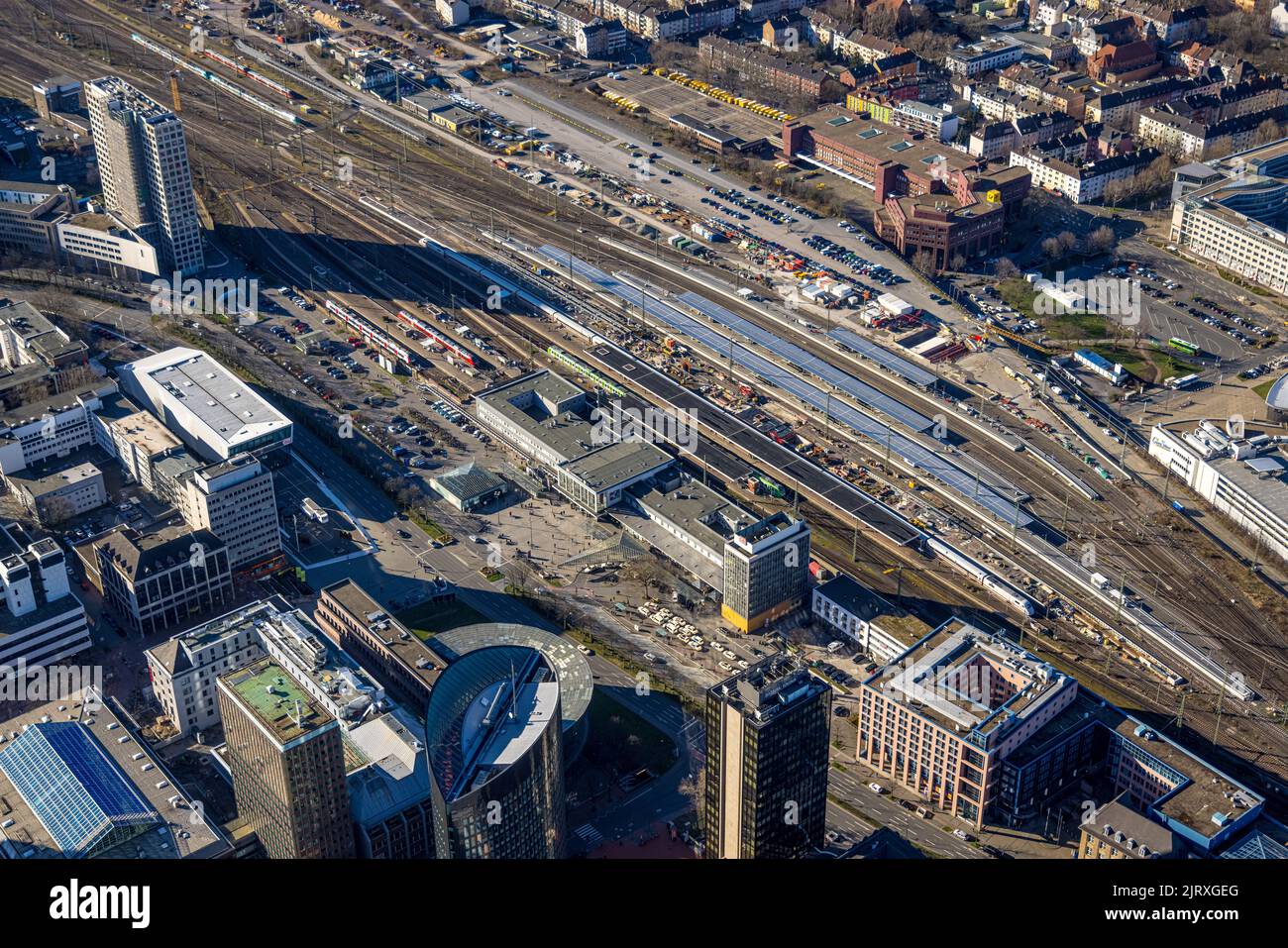 Aerial view, Dortmund main station with construction site platform ...