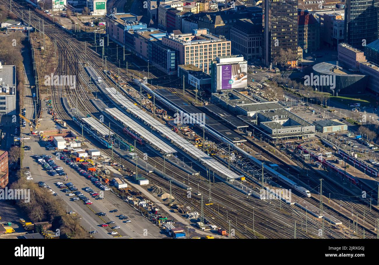 Aerial view, Dortmund main station with construction site platform ...
