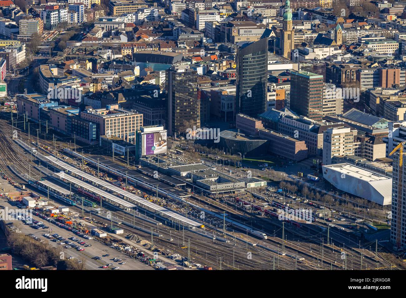 Aerial view, Dortmund main station with construction site platform ...
