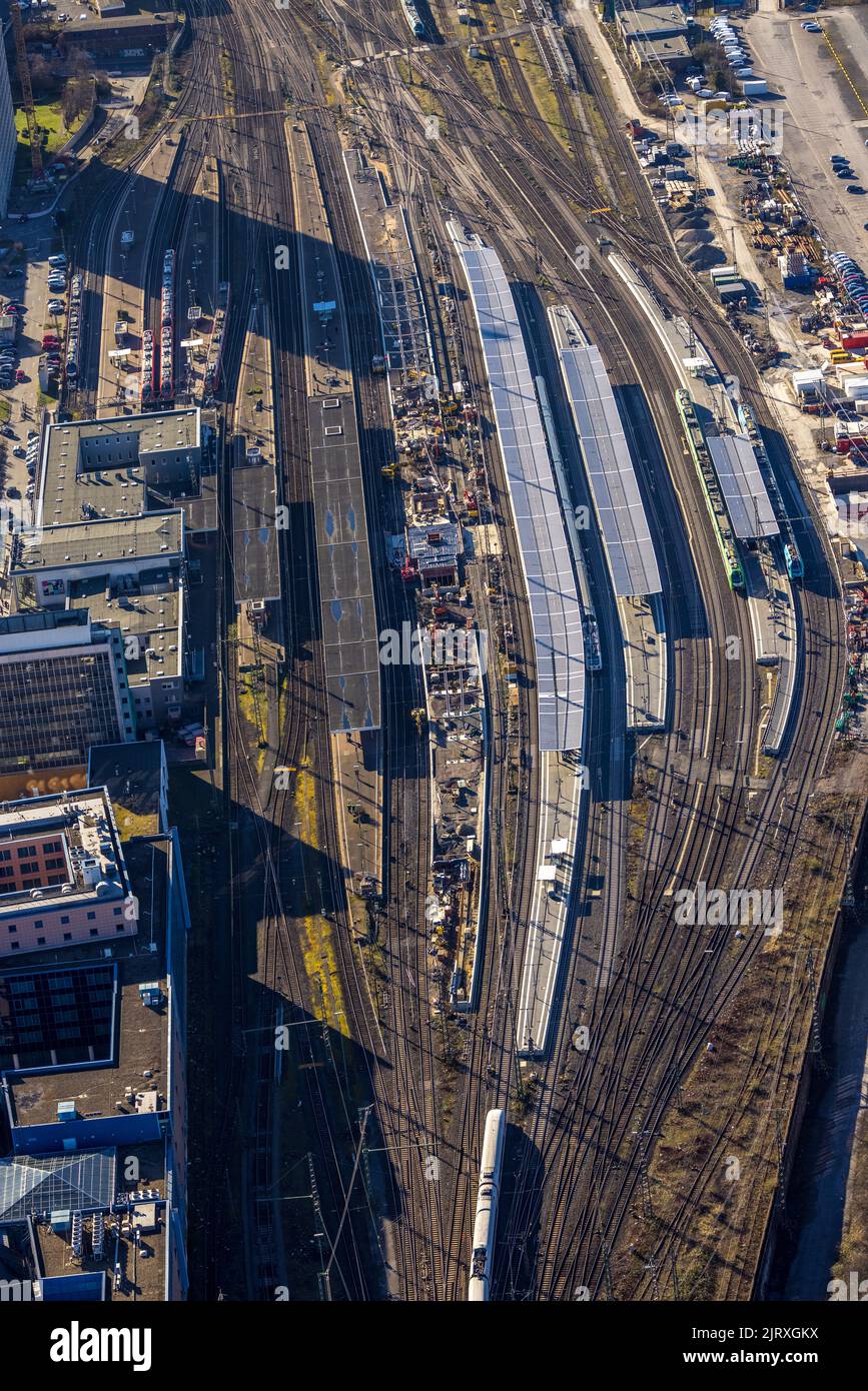 Aerial view, Dortmund main station with construction site platform ...